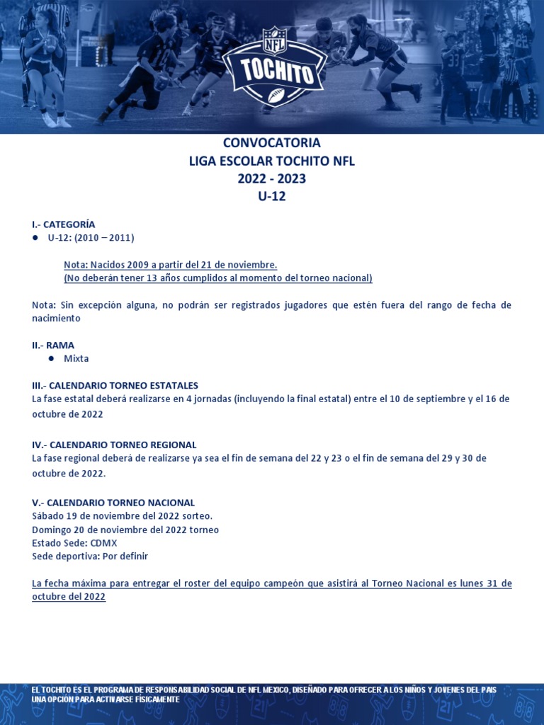 Convocatoria Liga Escolar Tochito NFL 2022-2023 | PDF | México | Ciudad ...