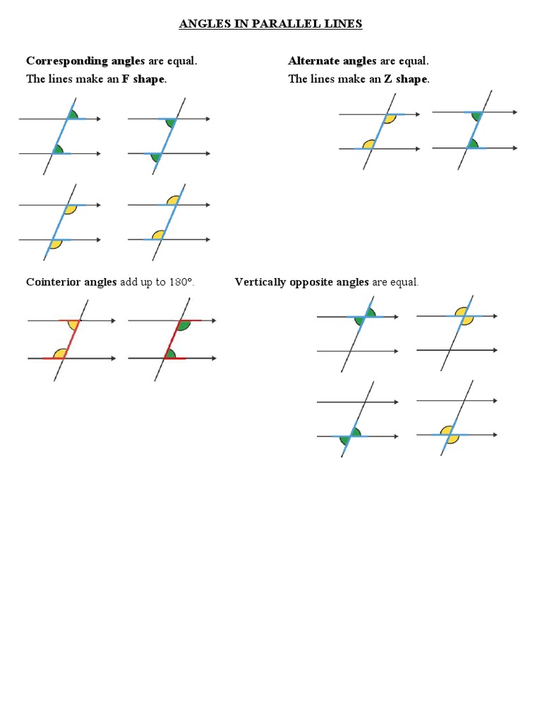 Angles in Parallel Lines | PDF