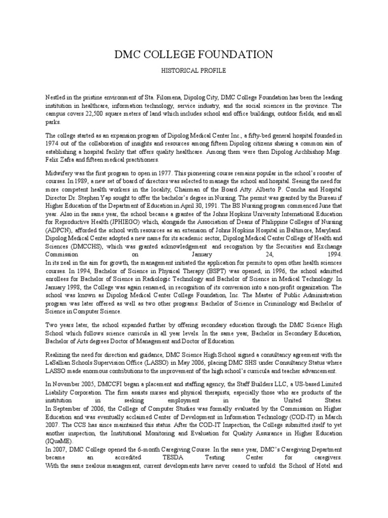DMC College Foundation History | PDF