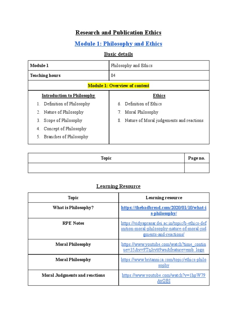 RPE - Notes - Module 1 | PDF | Epistemology | Morality