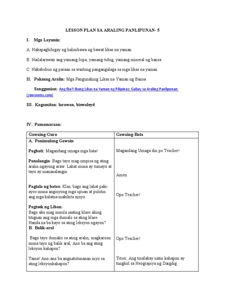 Lesson Plan Sa Araling Panlipunan | PDF