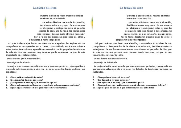 La fábula del erizo: convivencia y empatía | PDF