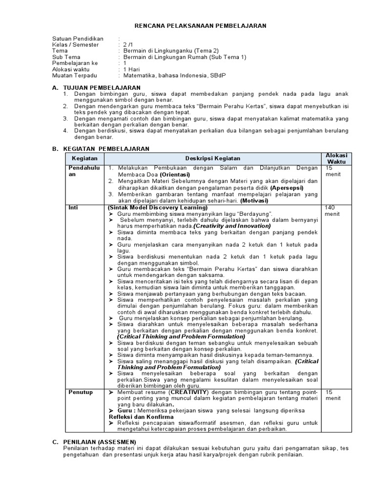RPP Tema 2 Kelas 2 | PDF