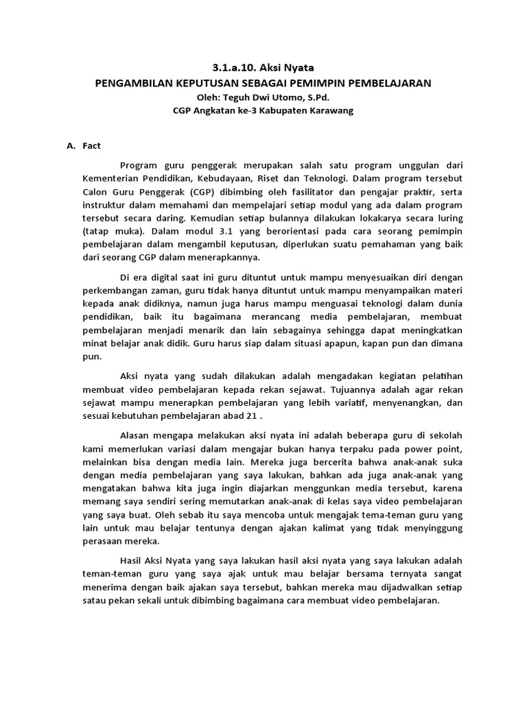 3.1.a.10. Aksi Nyata - Teguh Dwi U | PDF
