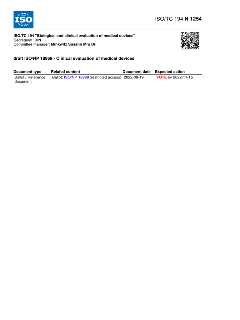 ISO-TC194 - N1254 - Draft ISO-NP 18969 - Clinical Evaluation of Medical ...