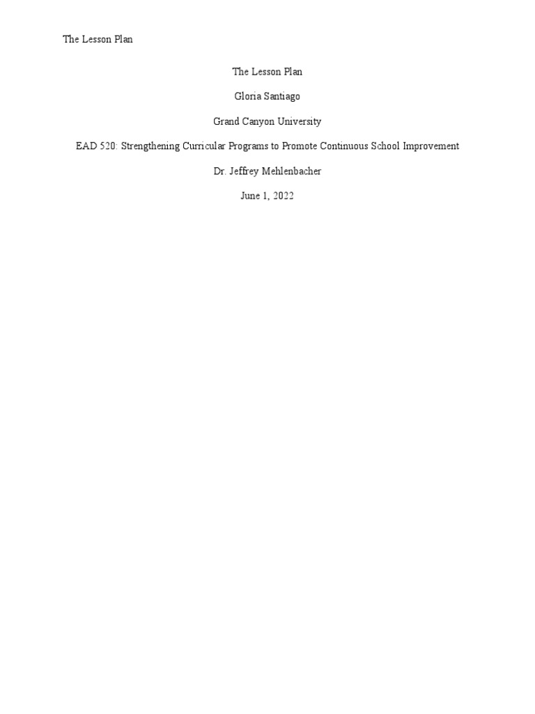 EAD 520 The Lesson Plan | Download Free PDF | Lesson Plan | Learning