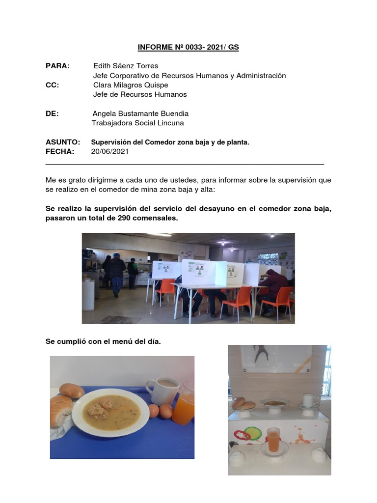 Informe #0033-2021 de Comedores | PDF | Cocina, comidas y vino | Tecnología