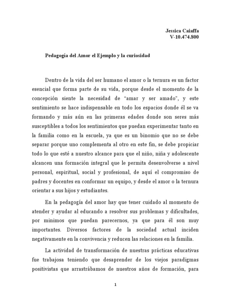 Pedagogía Del Amor El Ejemplo y La Curiosidad - Jessica | Descargar ...