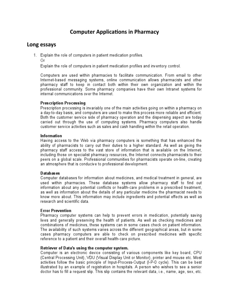 Unit 3 Computer Applications in Pharmacy | PDF | Pharmacy | Medical ...