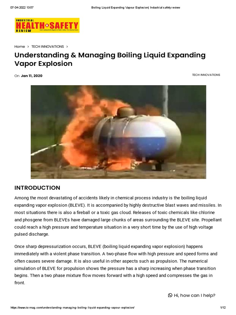 Boiling Liquid Expanding Vapour Explosion - Industrial Safety Review ...