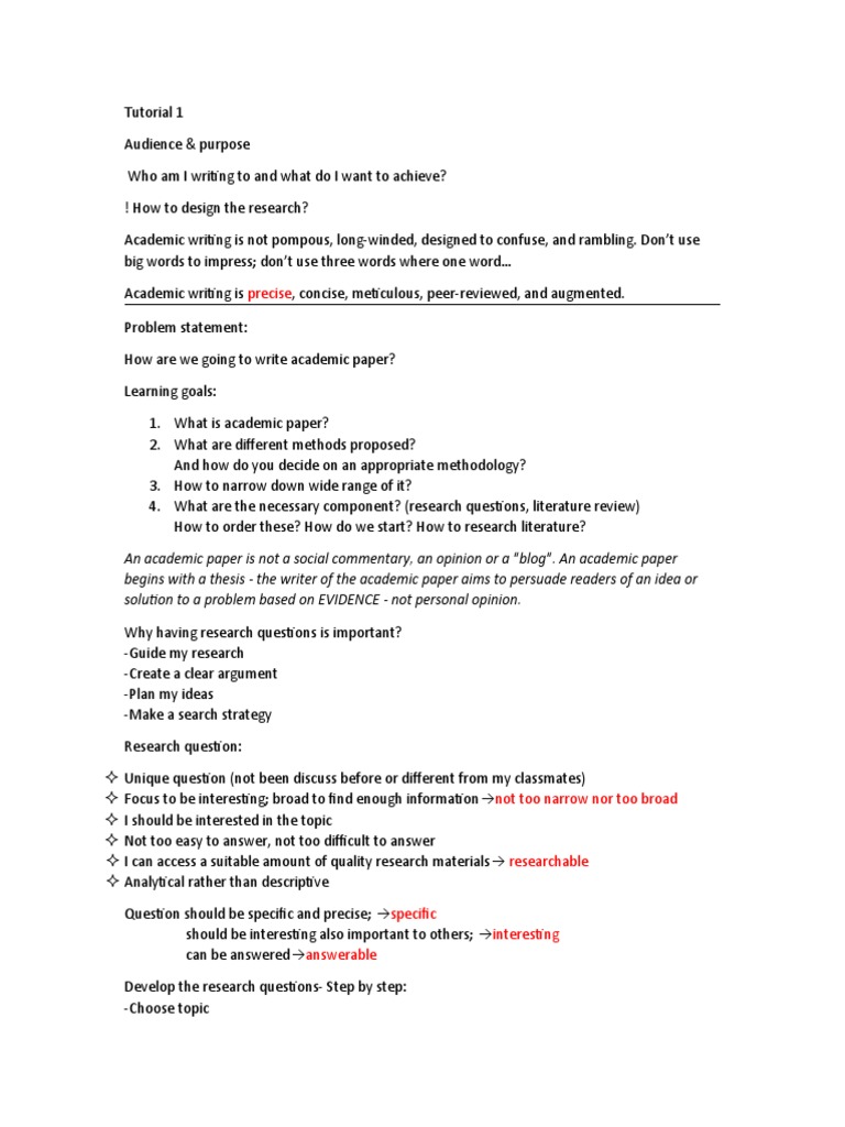 Tutorial 1 | PDF | Question | Academic Publishing