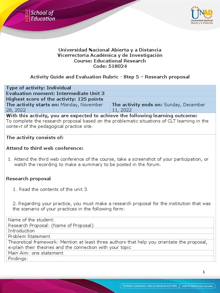 Activity Guide and Evaluation Rubric - Step 5 - Research Proposal | PDF ...