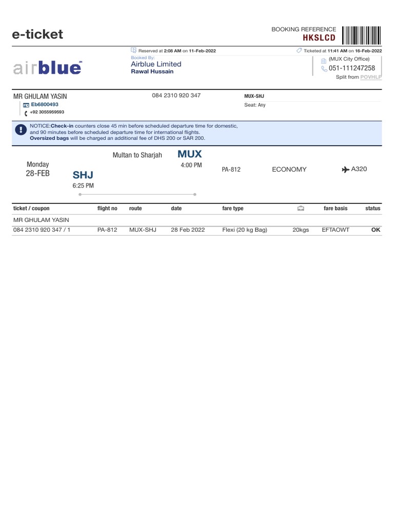 Airblue - View Reservation | PDF