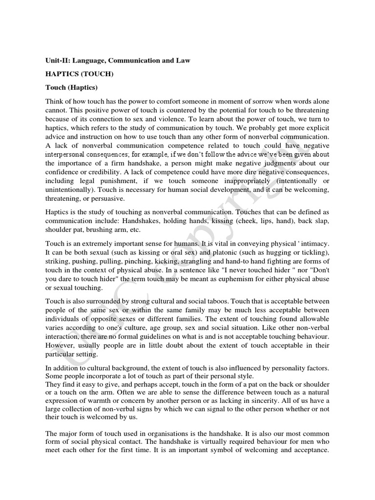 (F) Non Verbal Commu - Haptics | PDF | Nonverbal Communication ...