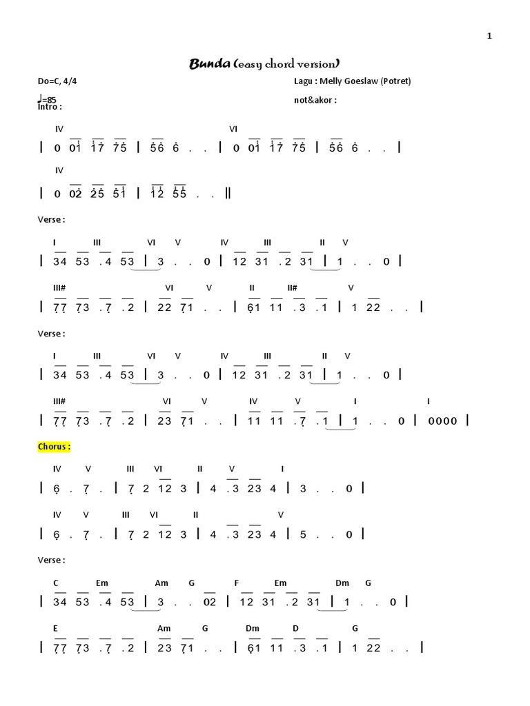 Chords and Notes for "Bunda" Song | PDF | Song Structure | Musical Forms