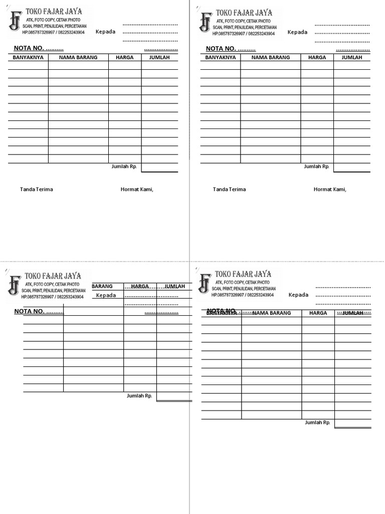 Nota Kosong | PDF | Pengelolaan Keuangan & Uang | Griya & Taman