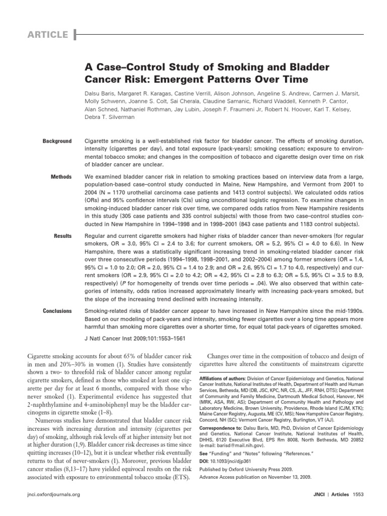 A Case - Control Study of Smoking and Bladder Cancer Risk | PDF ...