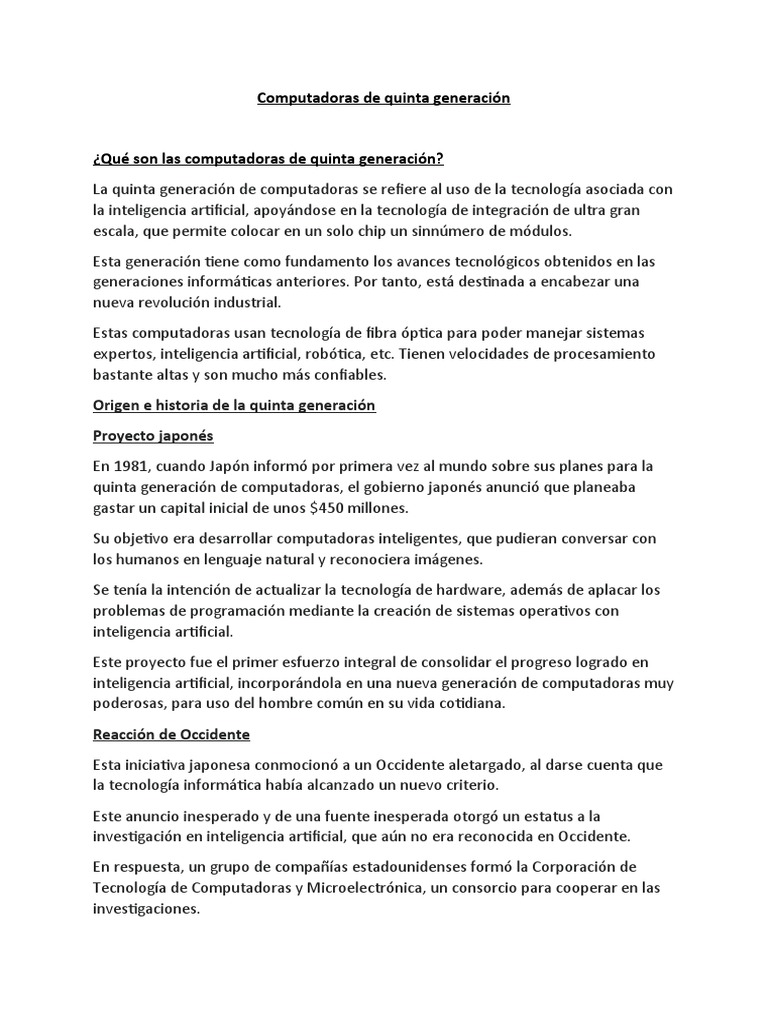 Computadoras de Gen. 5 | PDF | Inteligencia artificial | Inteligencia ...