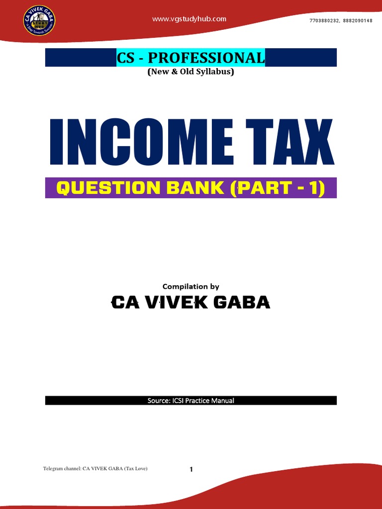 Cs Professional Income Tax Question Bank Part - 1 For Dec 21 & June 22 | PDF | Taxes ...