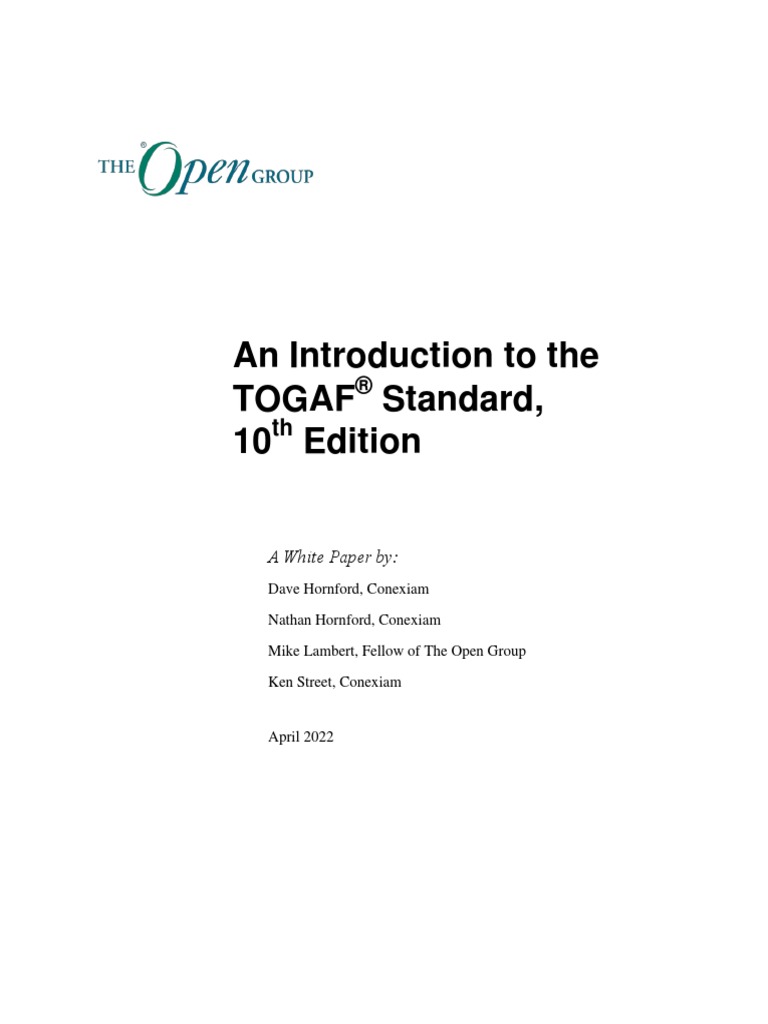 An Introduction To The TOGAF Standard 10th Edition OpenGroup W212 | PDF ...