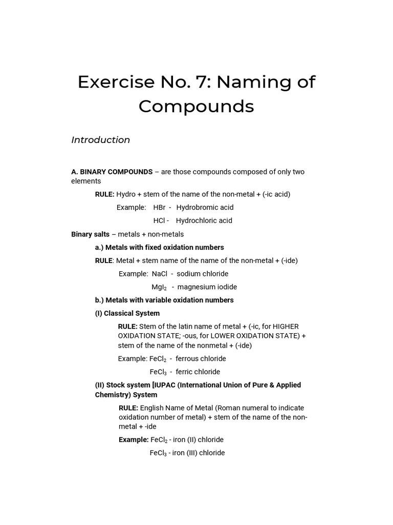 Naming Compounds: Stock and Classical Systems | PDF | Chemical ...