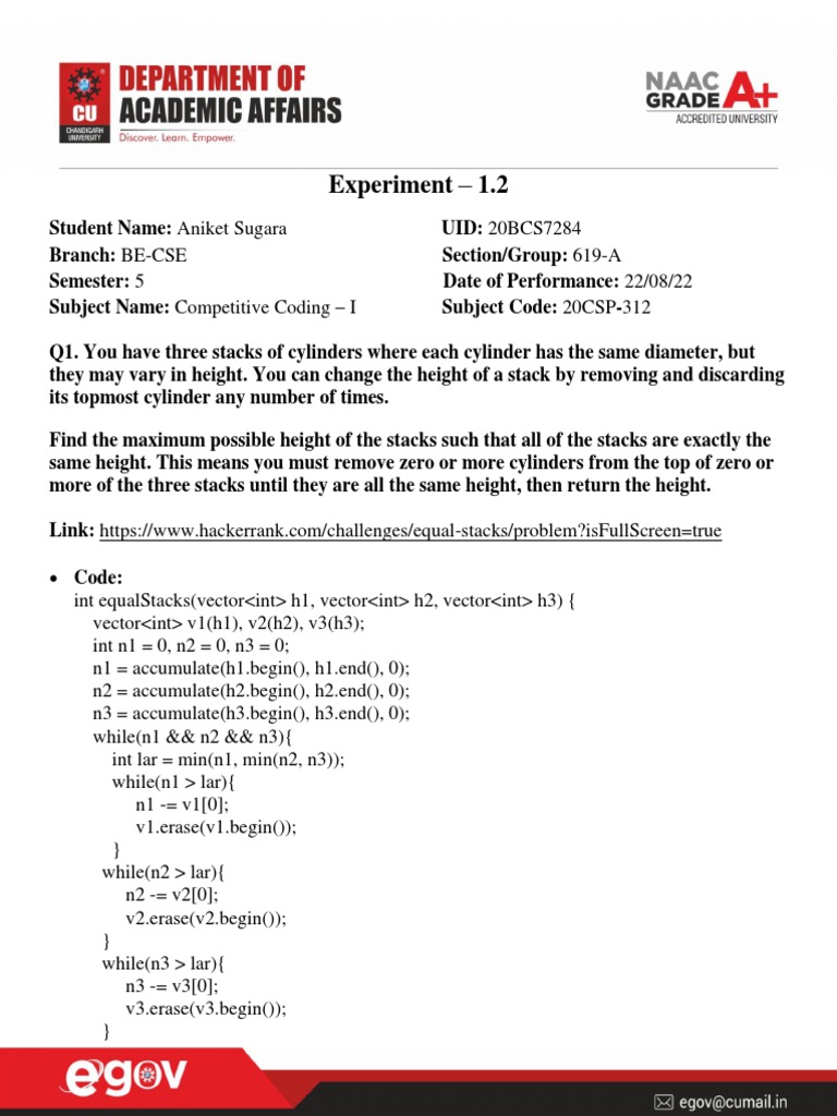 Experiment 1.2 | PDF | Computer Programming | Computing