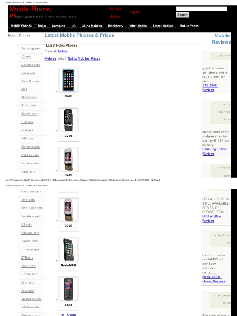 Mobile Phone Prices in Pakistan, PK Latest Mobiles | PDF | Wireless ...