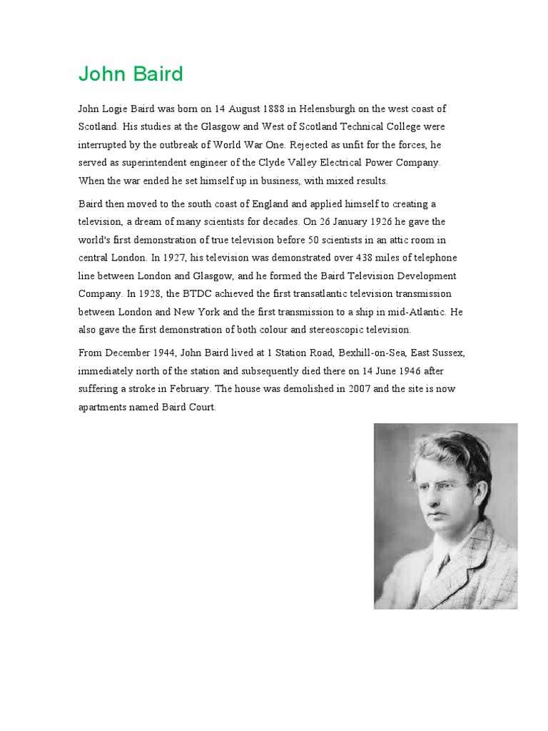 John Logie Baird: Pioneer of Television | PDF | Travel | Art