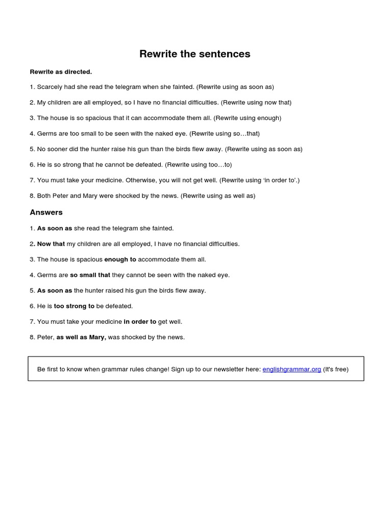 Rewrite The Sentences | PDF