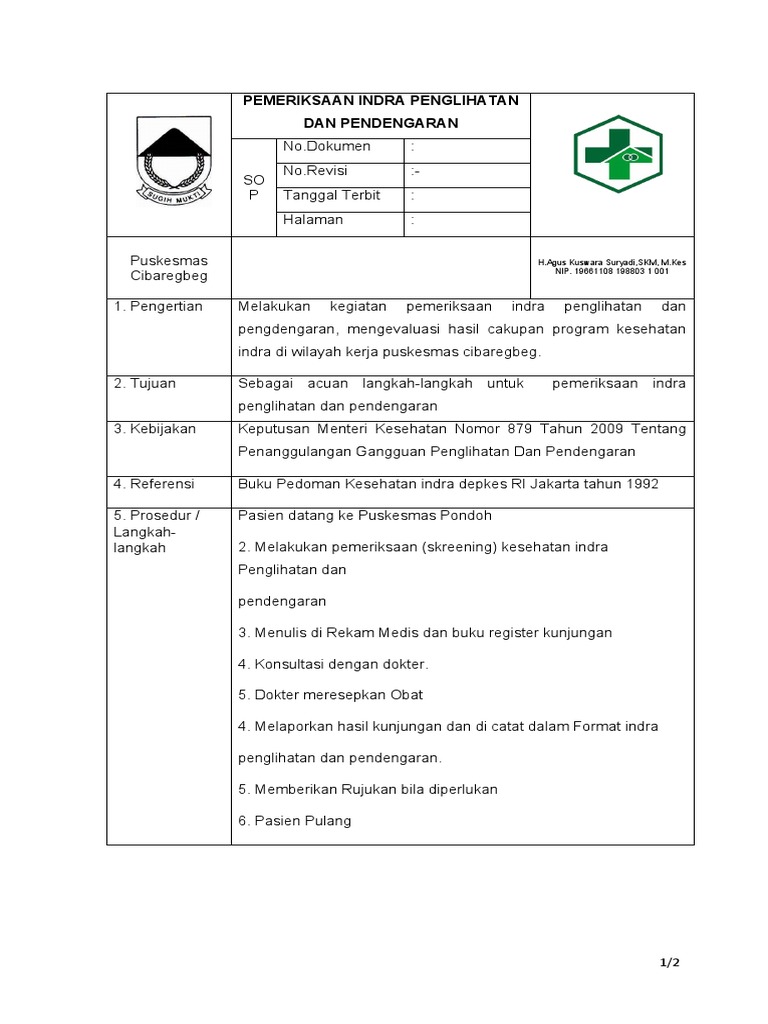 Sop Pemeriksaan Indera | PDF | Kesehatan Holistik