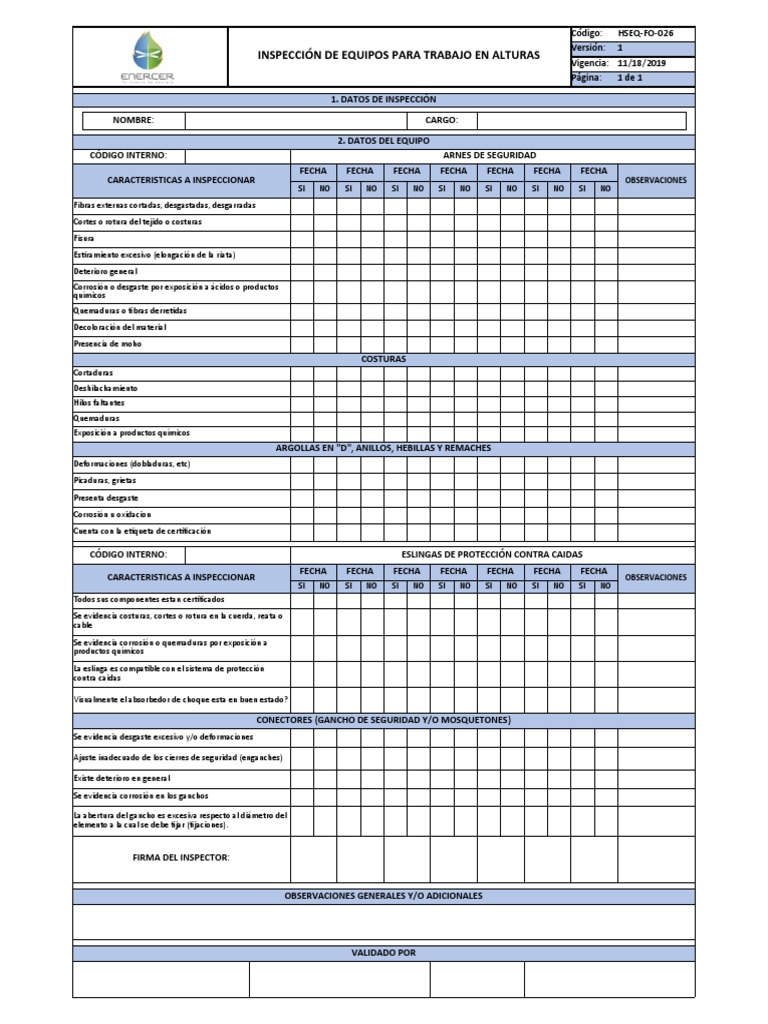HSEQ-FO-026 Inspección de Equipos para Trabajo en Alturas | PDF | Materiales | Ingeniería de ...
