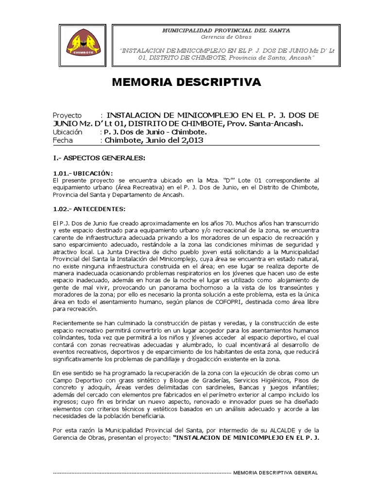 Memoria Descriptiva | PDF | Hormigón | Fundación (Ingeniería)