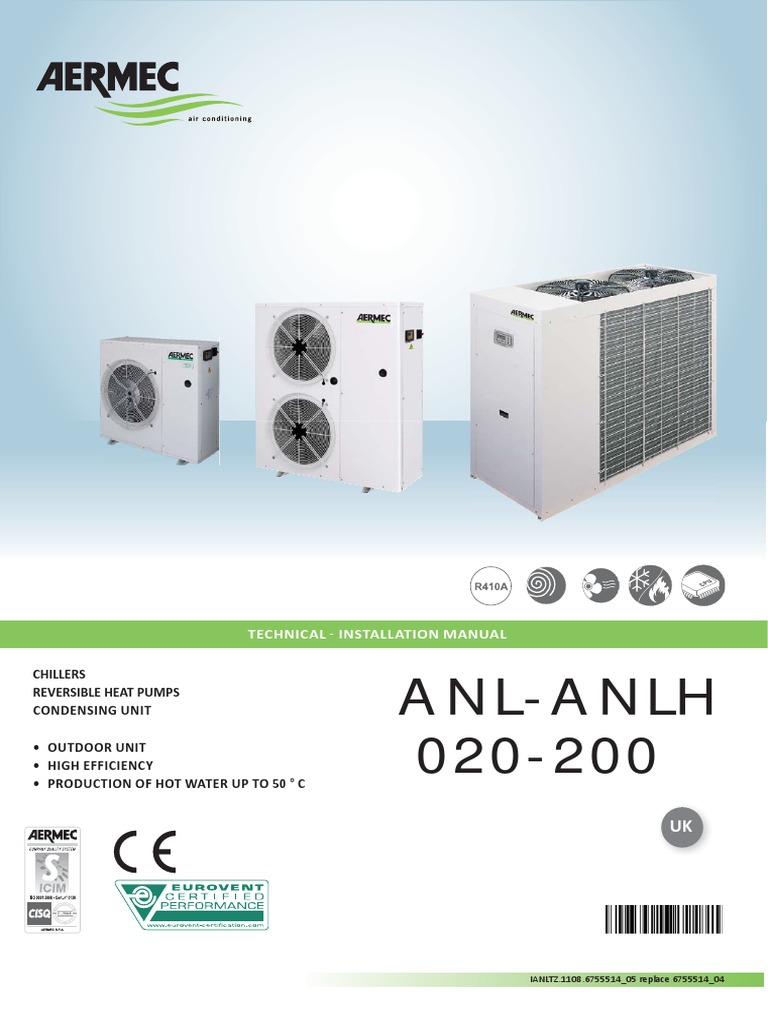 Aermec ANL Installation Manual | PDF | Water Heating | Heat Exchanger
