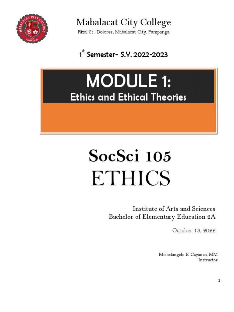 ETHICS ModuleNo.1 BEED2A2B 1stsemester AY2022 2023 | PDF | Critical ...