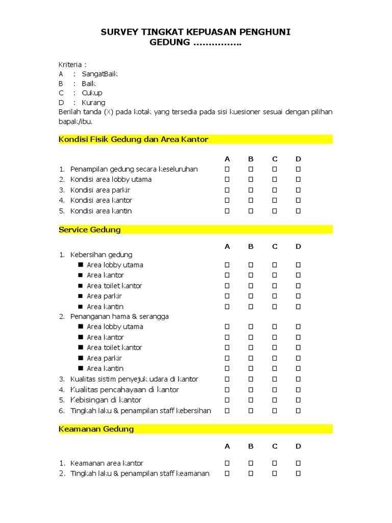Contoh Ques Survey Kenyamanan | PDF