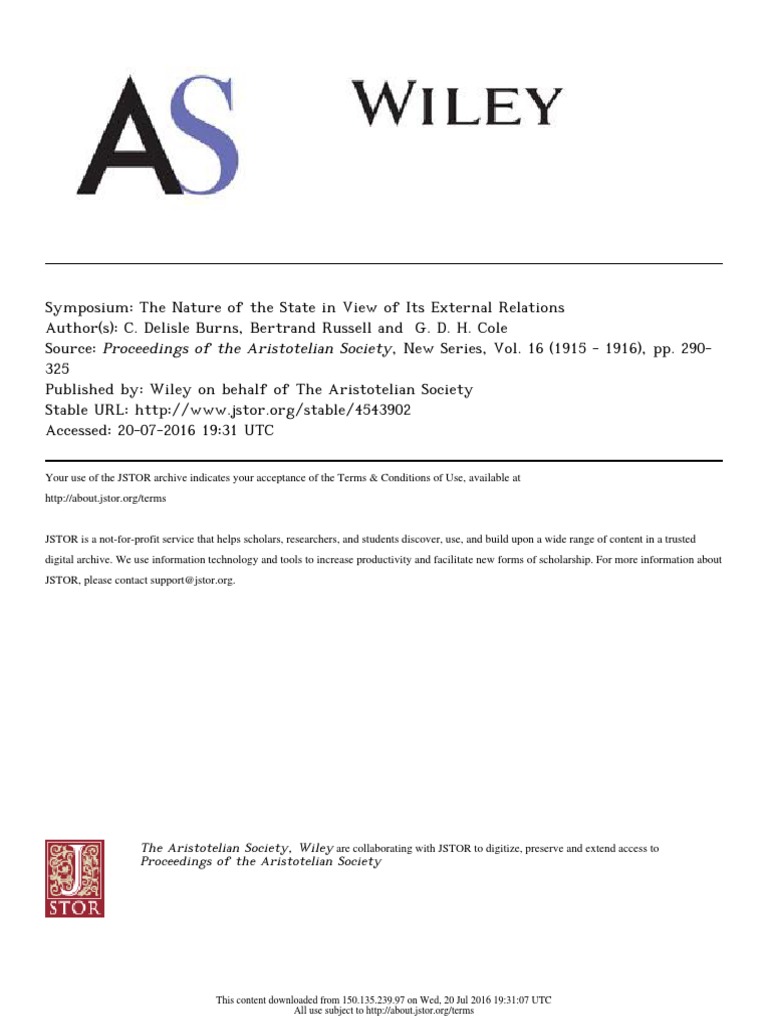 COLE Symposium The Nature of The State in View of Extrenal Relations ...