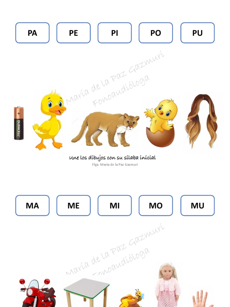 Silabas Iniciales - Unir Imagen Con Sílaba | PDF | Artes del Lenguaje y ...
