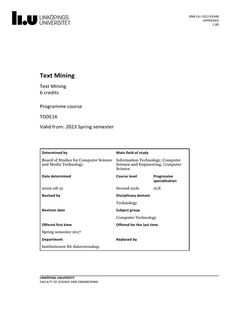 Syllabus Text Mining | PDF | Computer Science | Science