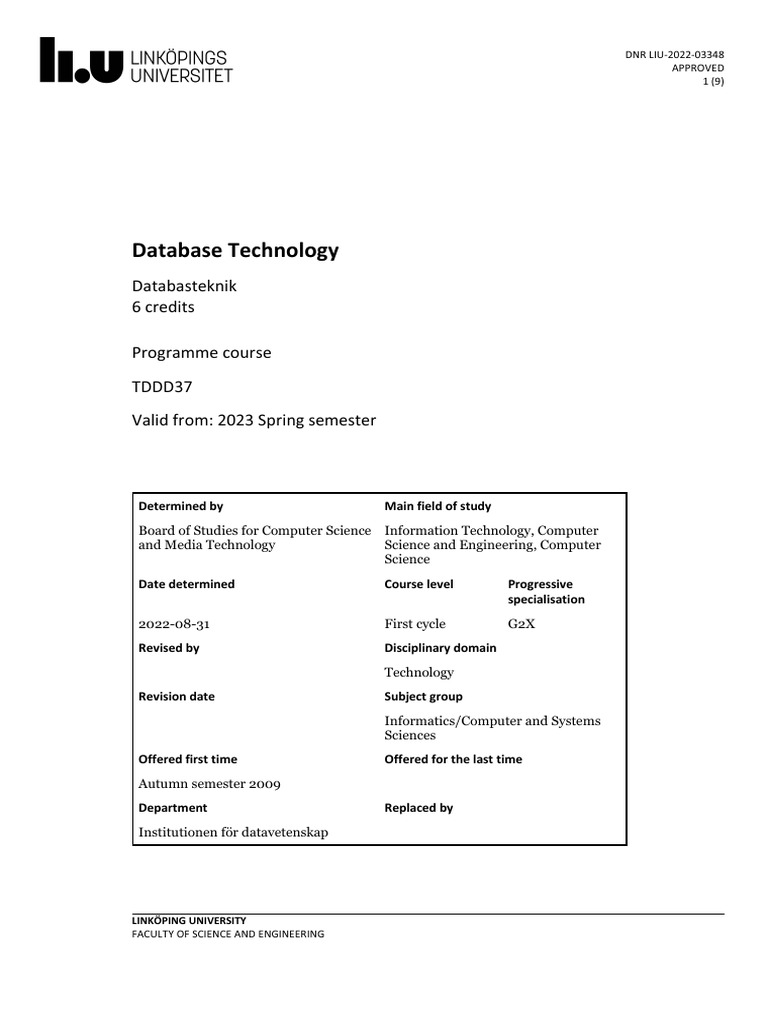 Syllabus Database Technology | PDF | Databases | Computer Science