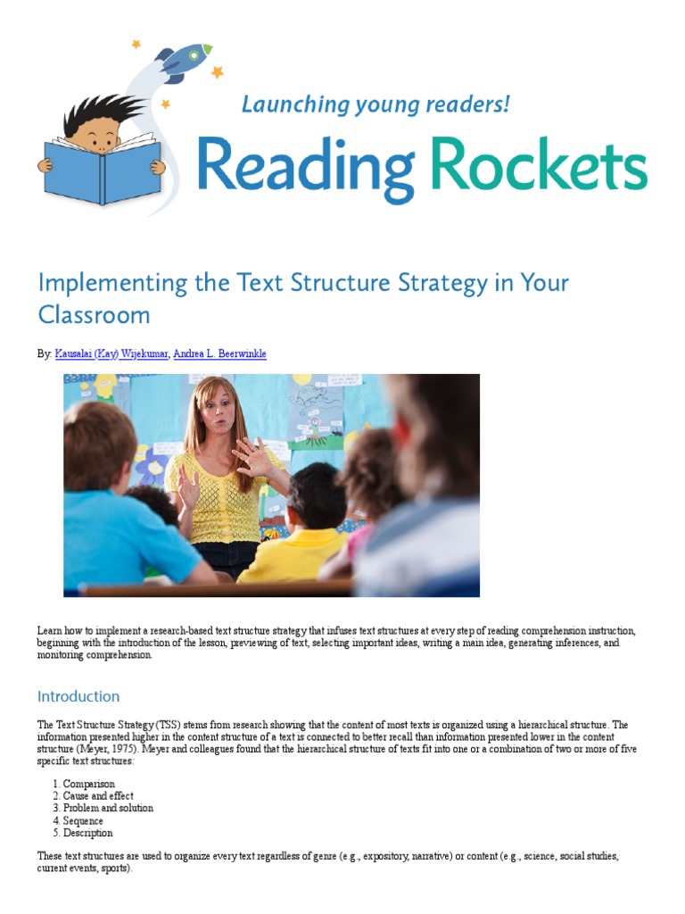Implementing The Text Structure Strategy in Your Classroom | PDF ...