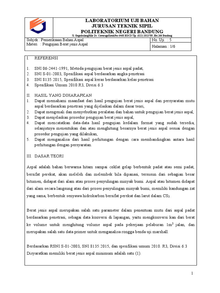 Uji Berat Jenis Aspal Pdf