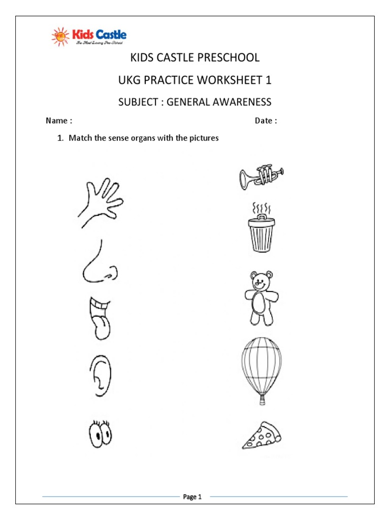 UKG General Awareness Practice Worksheet | PDF