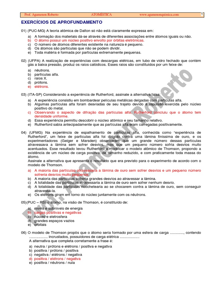 Exercicios de Aprofundamento | PDF | Próton | Elétron