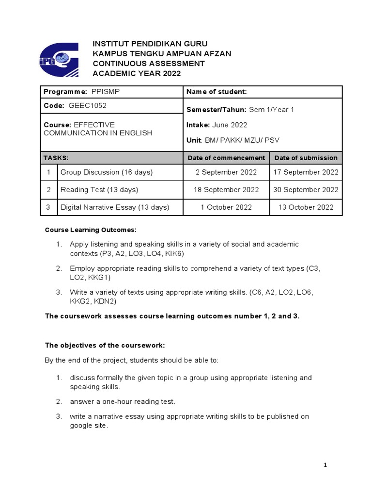 Effective Communication Coursework Tasks | PDF | Communication | Cognition
