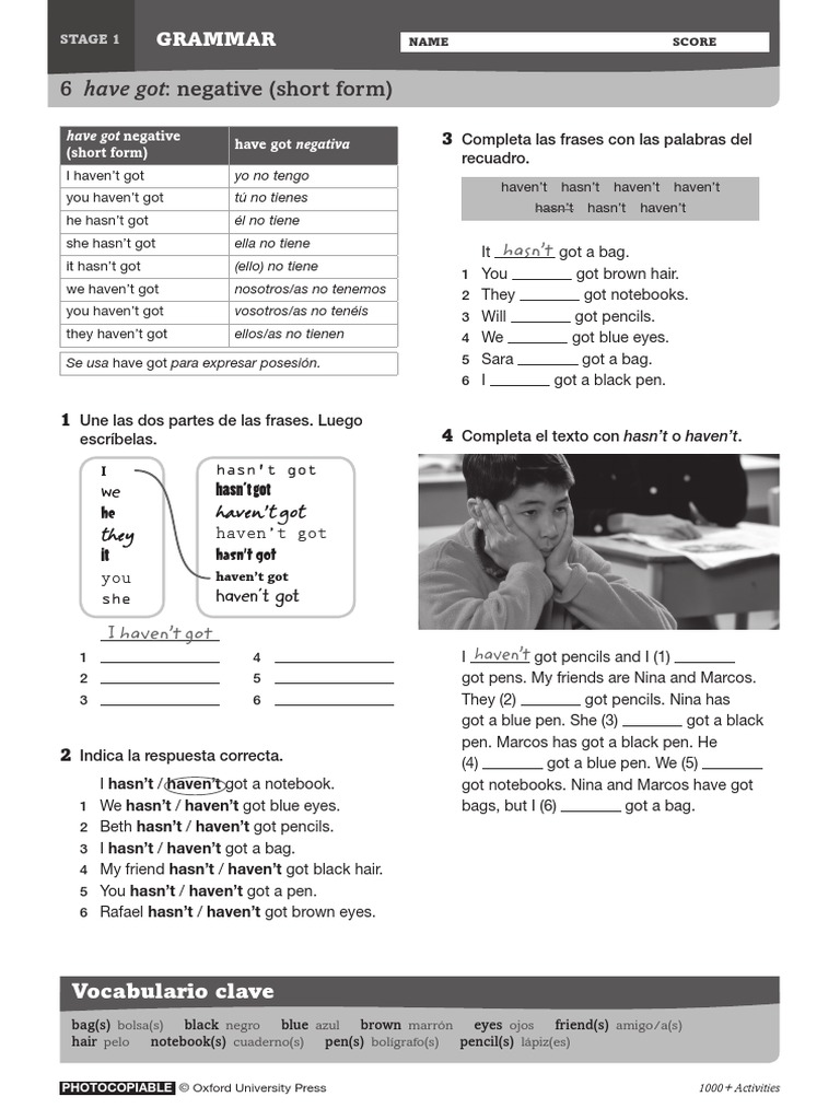 8 Stage - 1 - 6 - Have - Got - Negative - Short - Form | PDF