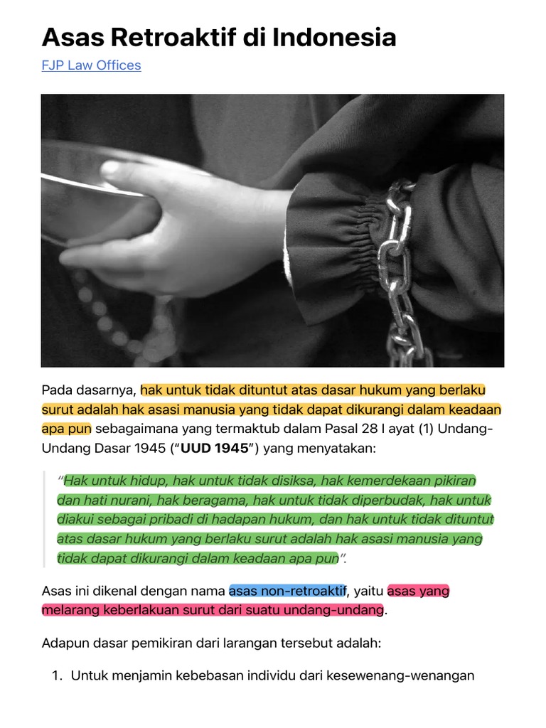 Asas Retroaktif Di Indonesia - FJP Law Offices | PDF