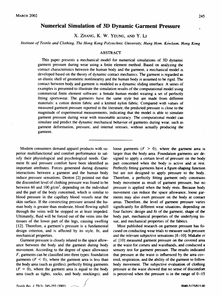 Numerical Simulation of 3D Dynamic Garment Pressure | PDF | Stress ...