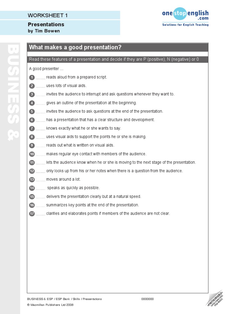 Business Esp Skills Presentations | PDF