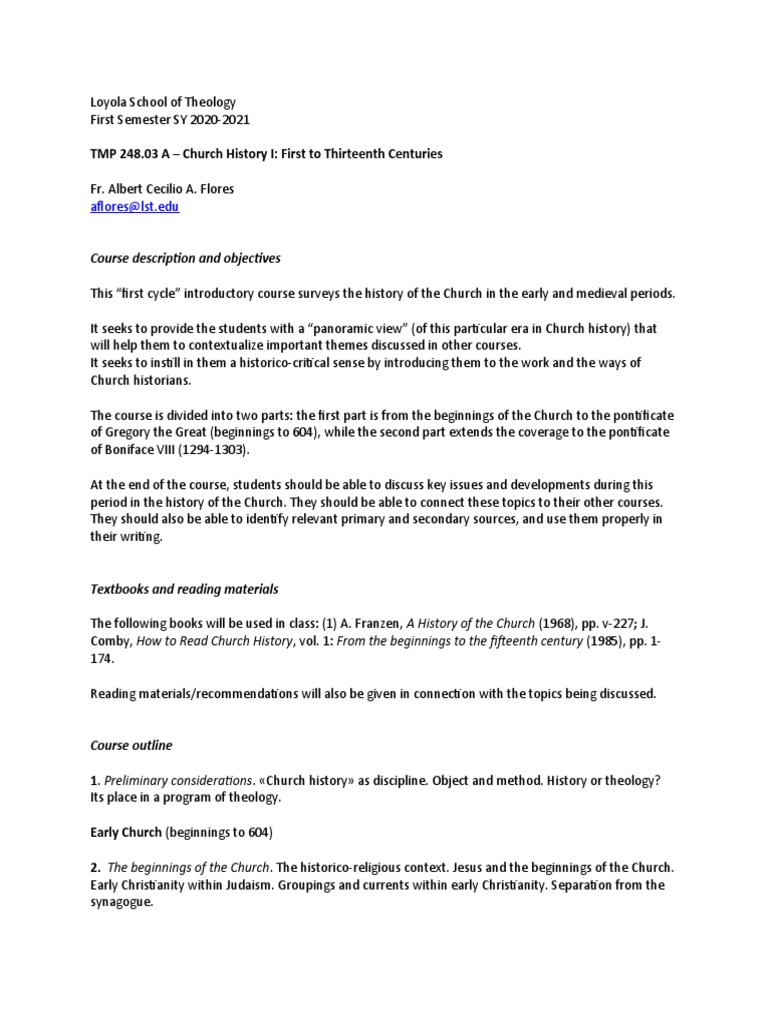 2020-08-27 LST CH1 Syllabus Course Outline | PDF | Catholic Church ...