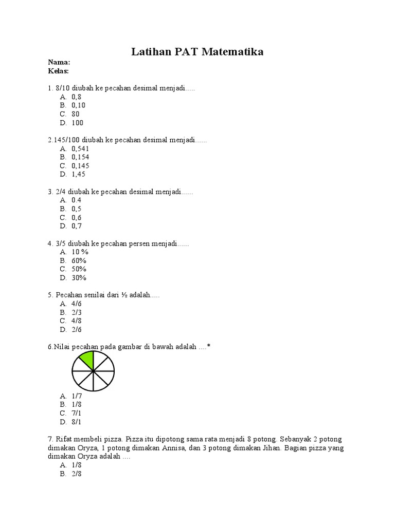 Latihan Pat MTK Pecahan Dan FPB KPK | PDF